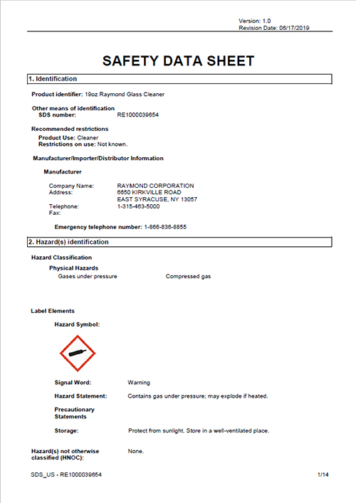 Product Disclosures & Safety Data Sheets